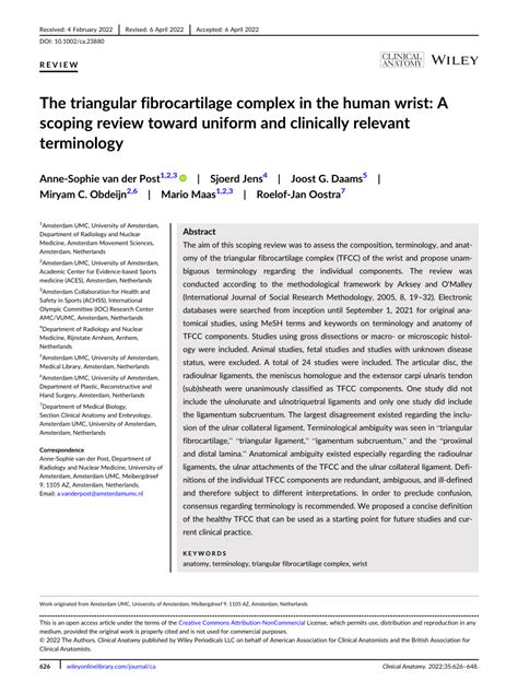 Pdf The Triangular Fibrocartilage Complex In The Human Wrist A