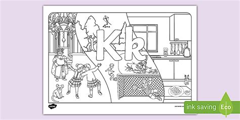 K Sound Loaded Scene Colouring Page The Letter K Twinkl