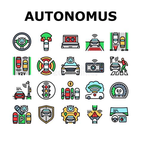 Autonomous Vehicle Self Driving Icons Set Vector Stock Vector Illustration Of Electric