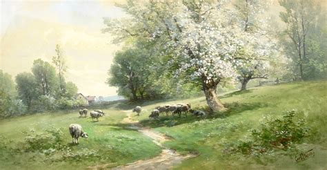 Spring Pastoral Painting With Sheep Grazing Pastoral Aesthetic