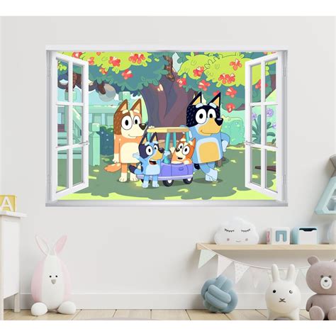 Bluey 3d Window Wall Sticker Decal Home Decor Mural Wall Art Giant