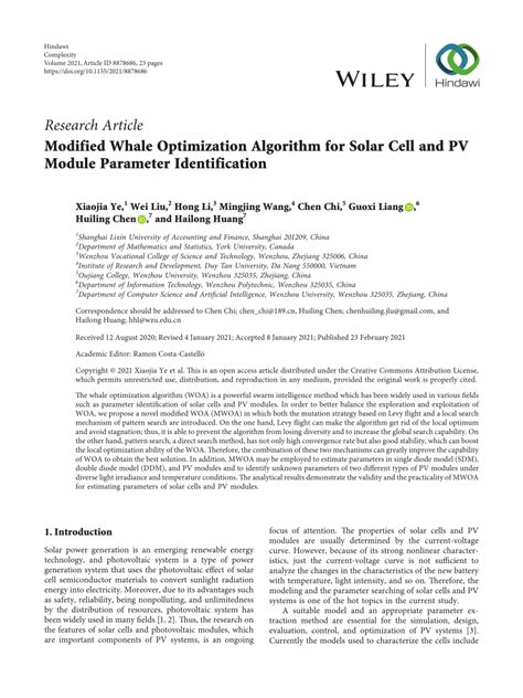 Pdf Modified Whale Optimization Algorithm For Solar Cell And Pv Module Parameter Identification