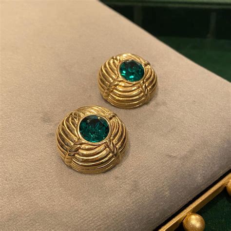 Vintage Ciner Signed Emerald Green Stone Clip On Earrings Etsy