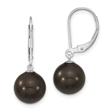 Sterling Silver Majestik Rhodium Plated 10 11mm Black Imitation Shell