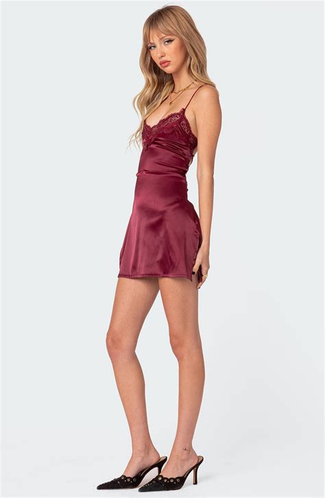 Edikted Whitney Lace Trim Satin Minidress Nordstrom Mini Dress