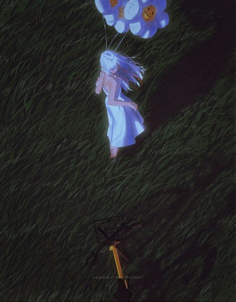 Safebooru 1girl Artist Name Balloon Closed Eyes Dress Floating Hair