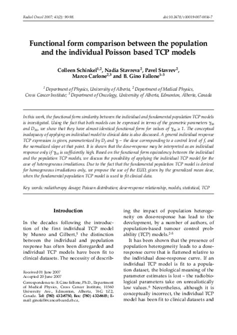 Pdf Functional Form Comparison Between The Population And The