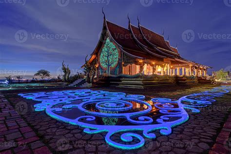 Twilight Shot Of Sirindhorn Wararam Phu Prao Temple In Ubonrachatani