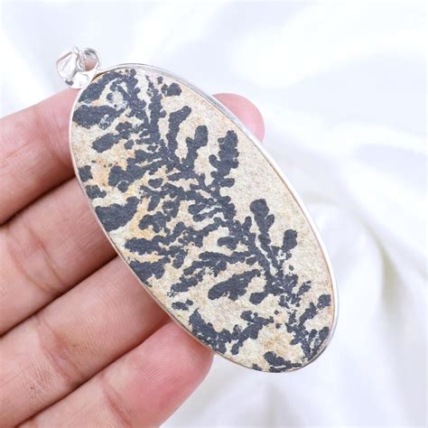 Psilomelane Dendrite Gemstone Pendant Sterling Silver Pendant Big