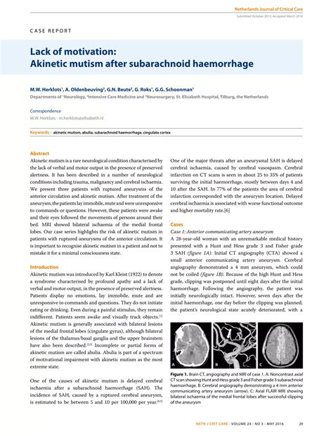 Akinetic Mutism After Subarachnoid Haemorrhage Pdf