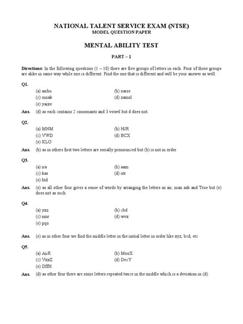 Ntse Mental Ability Test 01 Pdf