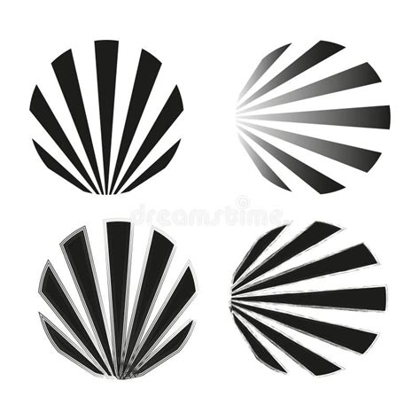 Black Striped Shell Grayscale Radial Pattern Geometric Shell Icon Abstract Vector Design