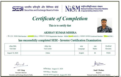 Certification Investment Professionalgrowth Nism Sebi Akshay