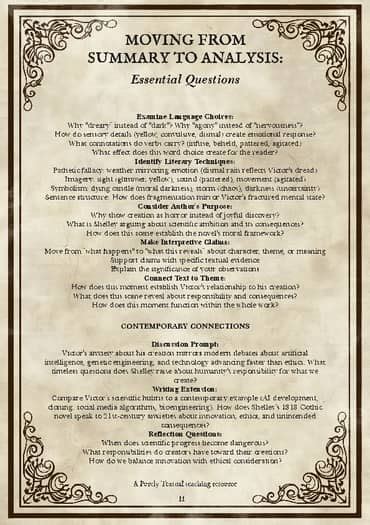 Free Summary Vs Analysis Anchor Chart Frankenstein Literary Analysis Guide