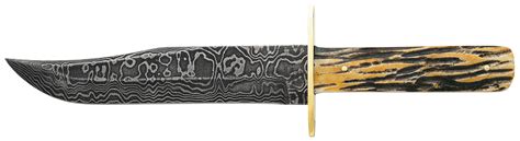 501d Bear 12 American Bowie Damascus Genuine India Stag Bone W