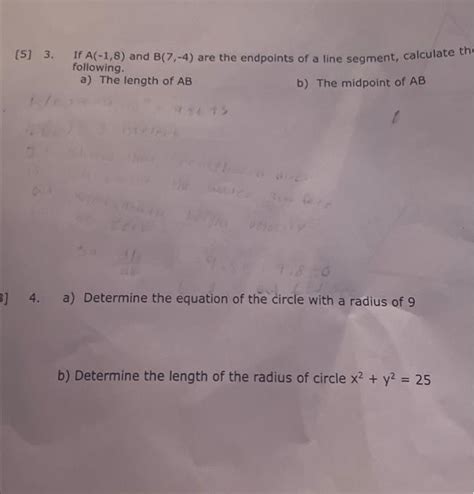 solved 5] 3 if a −1 8 and b 7 −4 are the endpoints of a