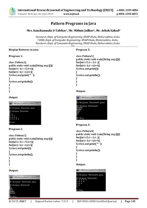 Pattern Java Volume 06 Issue 01 Jan 2019 Irjet P Issn 2395