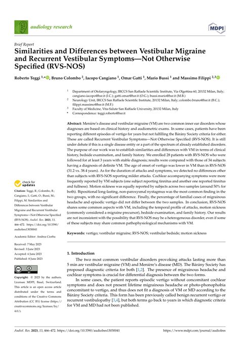 Pdf Similarities And Differences Between Vestibular Migraine And Recurrent Vestibular Symptoms