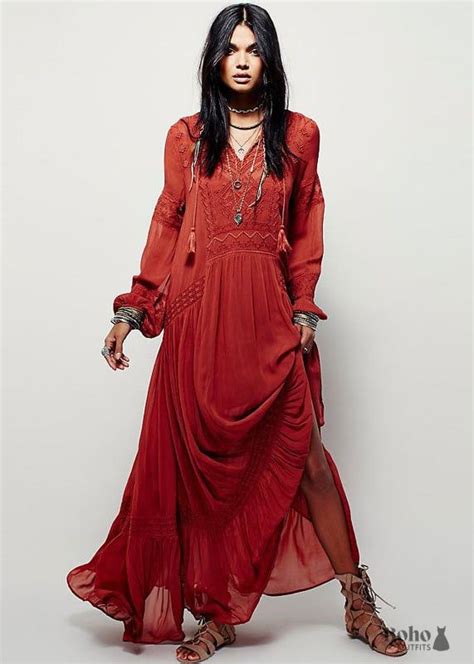 Red Long Sleeves Boho Maxi Dress Jordyn Long Sleeve Boho Maxi Boho