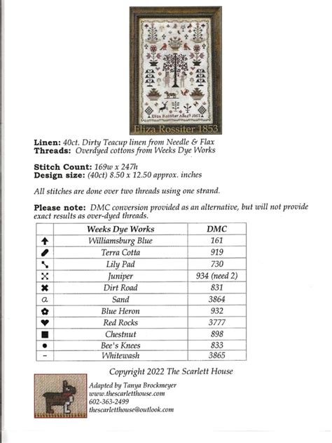 Eliza Rossiter 1853 By Scarlett House Creative Stitchery Of Pensacola