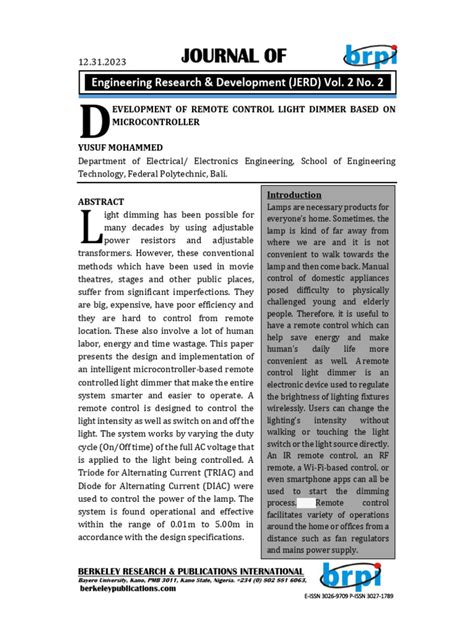 Development Of Remote Control Light Dimmer Based On Microcontroller