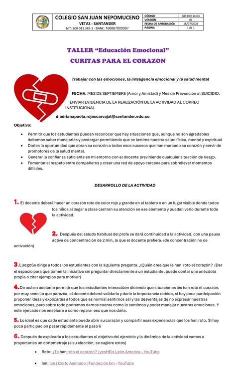 Curitas Para El Corazón Secundaria Colegio San Juan Nepomuceno Vetas