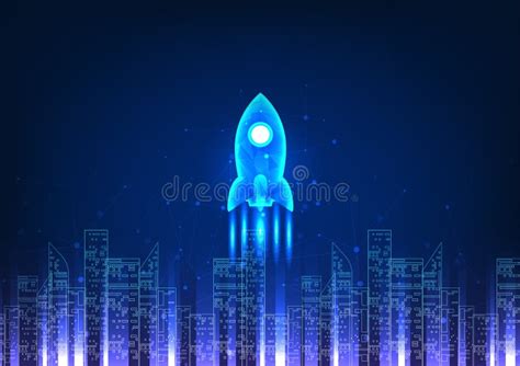 smart city technology rockets flying out of the city symbolize the