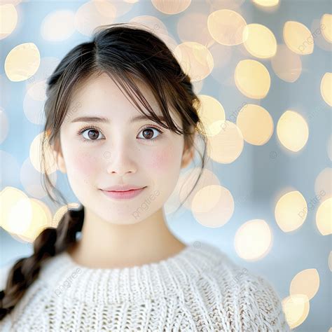 Cute Japanese Girl With Brown Hair In Braids And Big Eyes An Elegant