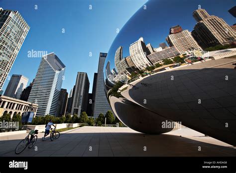 Illinois Chicago The Bean Sculpture In Millennium Park Reflection Of