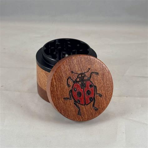 Ladybug Wood Burned Herb Grinder Pyrography Wood Burning Art Pot