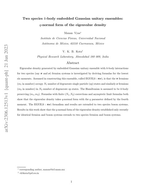Two Species K Body Embedded Gaussian Unitary Ensembles Q Normal Form Of The Eigenvalue Density