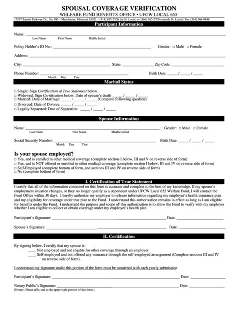 Spousal Coverage Verification Form Printable Pdf Download