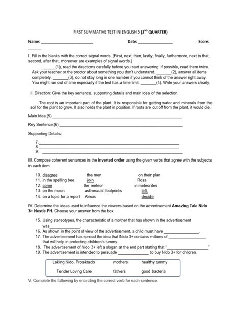 Summative Test English 5 Q2 Pdf English Language Advertising