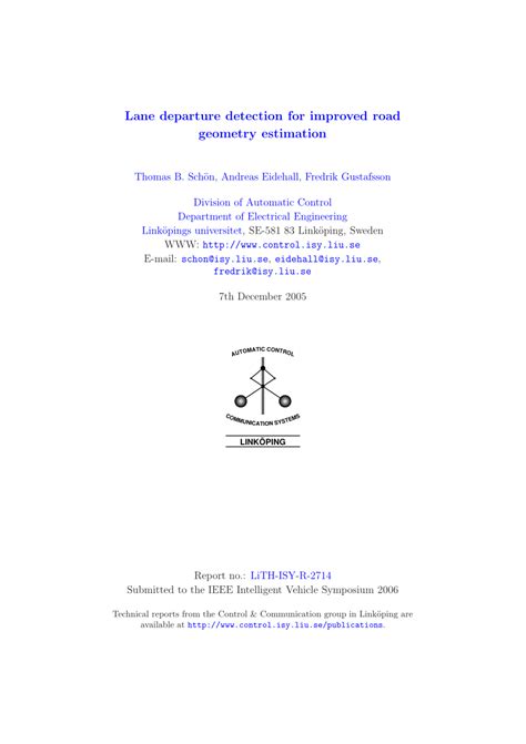 Pdf Lane Departure Detection For Improved Road Geometry Estimation
