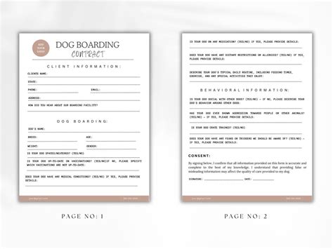 Editable Dog Boarding Contract Template Canva Printable Pdf Etsy