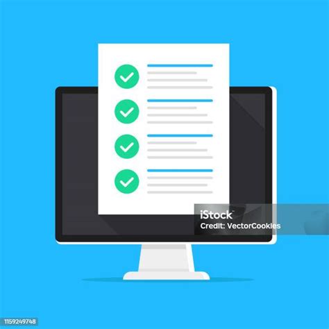 컴퓨터 화면에 온라인 설문 조사 양식 퀴즈 체크리스트 벡터 그림입니다 플랫 디자인 설문지 온라인 양식 개념 0명에 대한 스톡 벡터 아트 및 기타 이미지 Istock