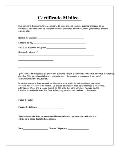 Certificado Médico Para Ausencias Escolares Pdf