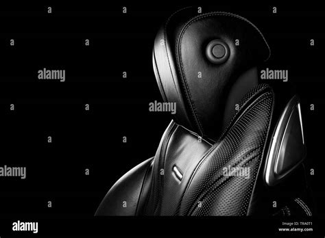 Black Leather Interior Of The Luxury Modern Car Perforated Leather