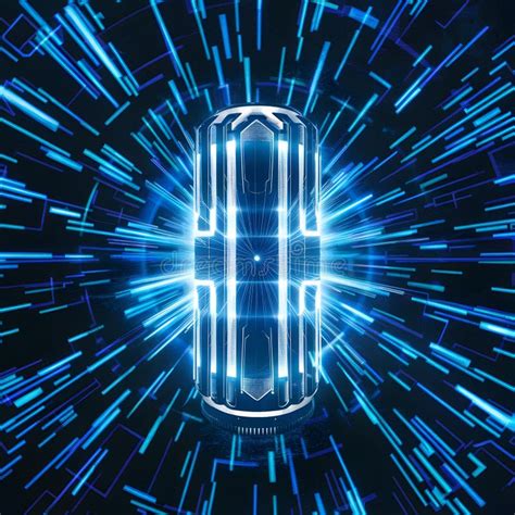 Futuristic Cylindrical Object Emitting Radiant Blue Glow Amidst Digital
