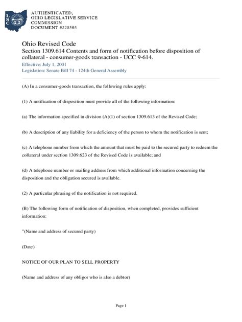 Fillable Online Codes Ohio Ohio Revised Code Section 1309 614 Contents And Form Of Fax
