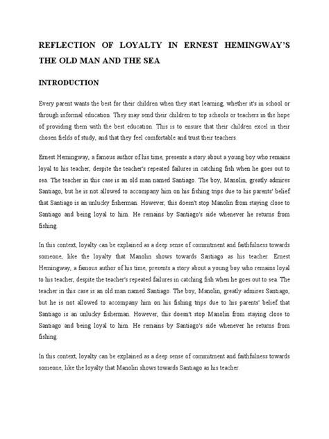 Manolins Loyalty To Santiago In Hemingway Pdf Loyalty Courage