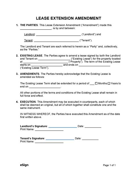 Free Lease Extension Amendment Form Pdf Word