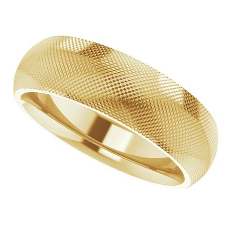 18k Yellow Gold 6 Mm Half Round Knurl Design Band Gracious Rose Jewelry