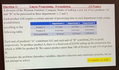 Solved Question 3 Linear Programing Formulation 15 Points