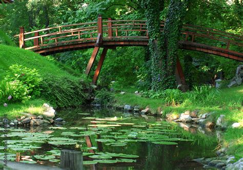 Beautifulpeacefulquiet Place In Nature With Bridge And A Lake Stock