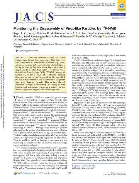 Pdf Monitoring The Disassembly Of Virus Like Particles By 19f Nmr