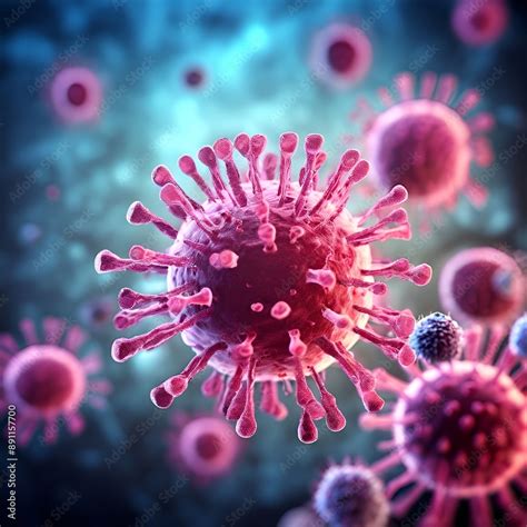 Virus Or Bacteria Microbial Particles Background Magnified Under