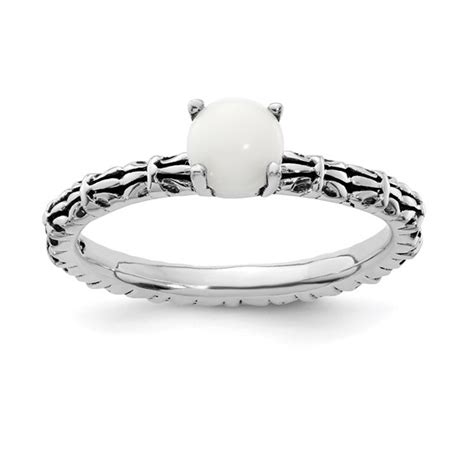 Sterling Silver Stackable Expressions Antiqued White Agate Ring Qsk624