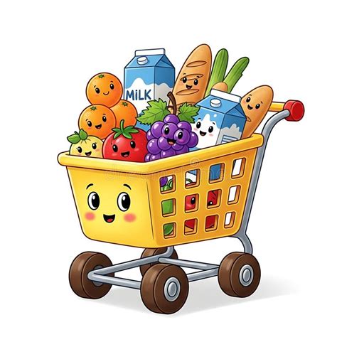 Cheerful Cartoon Grocery Cart Stock Illustrations 381 Cheerful
