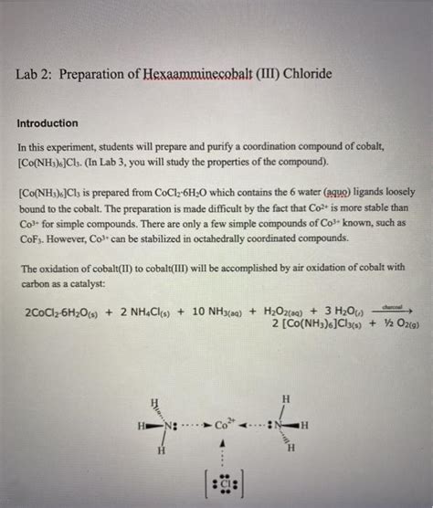 Solved Lab 2 Preparation Of Hexaamminecobalt Iii Chloride